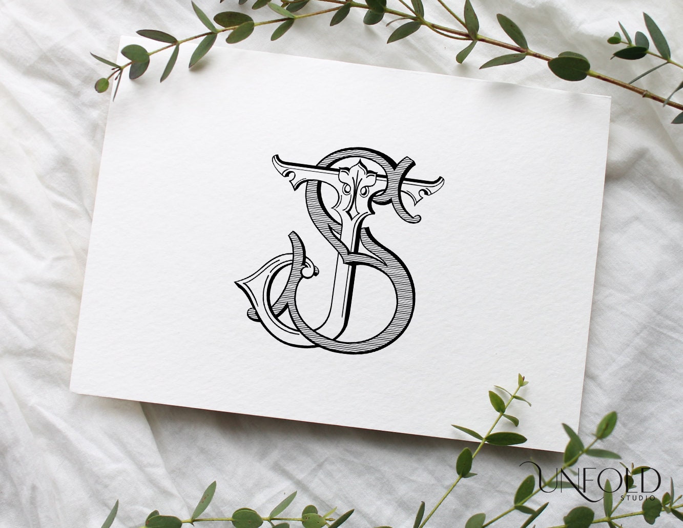 JS or SJ Name Initials, Classic Monograms, Wedding Monogram, Two ...