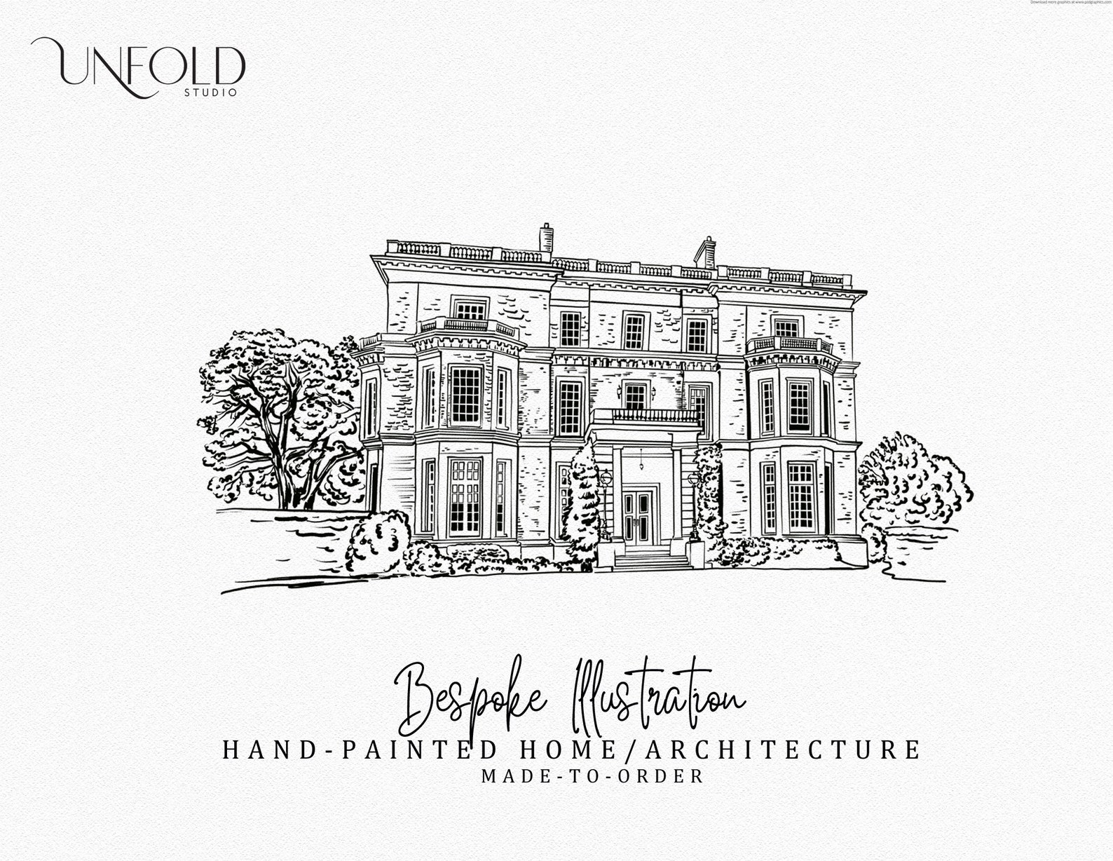 Made-to-order Bespoke Ink Drawing of a Venue for Wedding, Anniversary ...