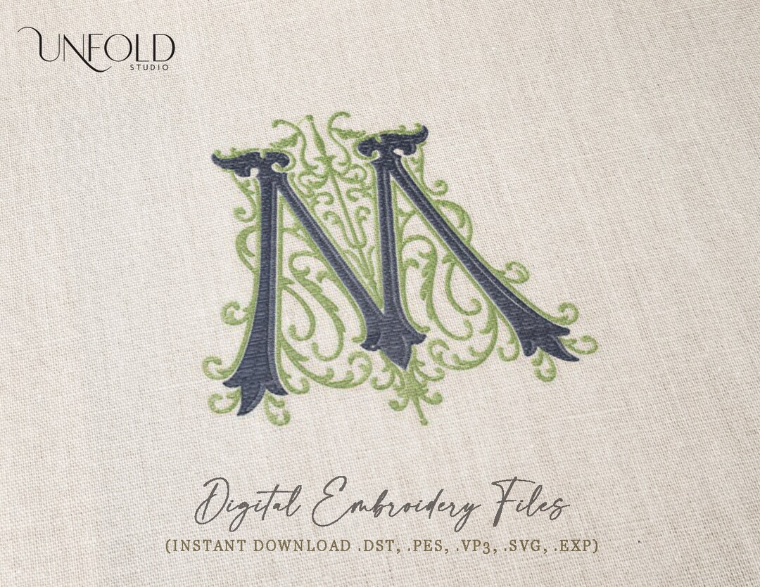 M Monogram Embroidery Files With Flourish Swirl Decoration in 3", 4 ...