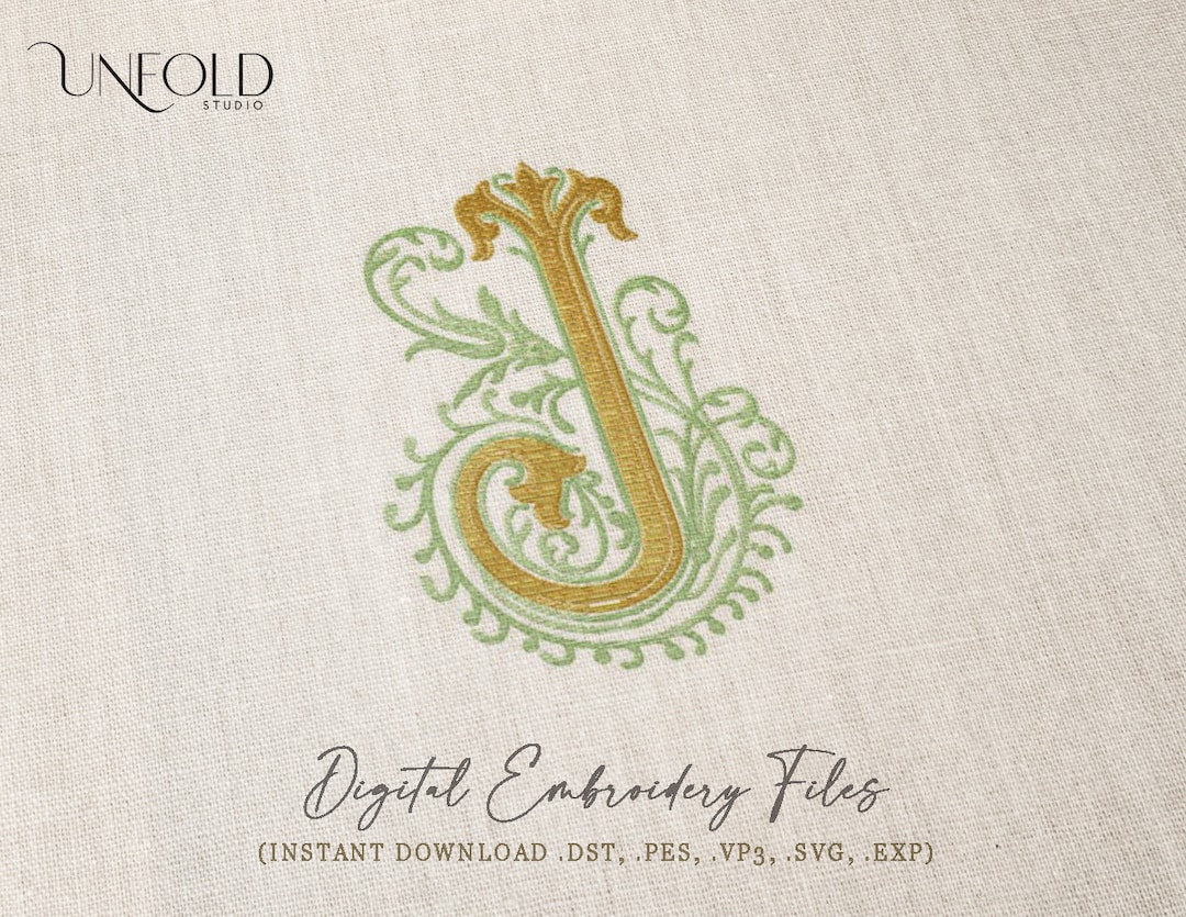 J Monogram Embroidery Files With Flourish Swirl Decoration in 3", 4 ...