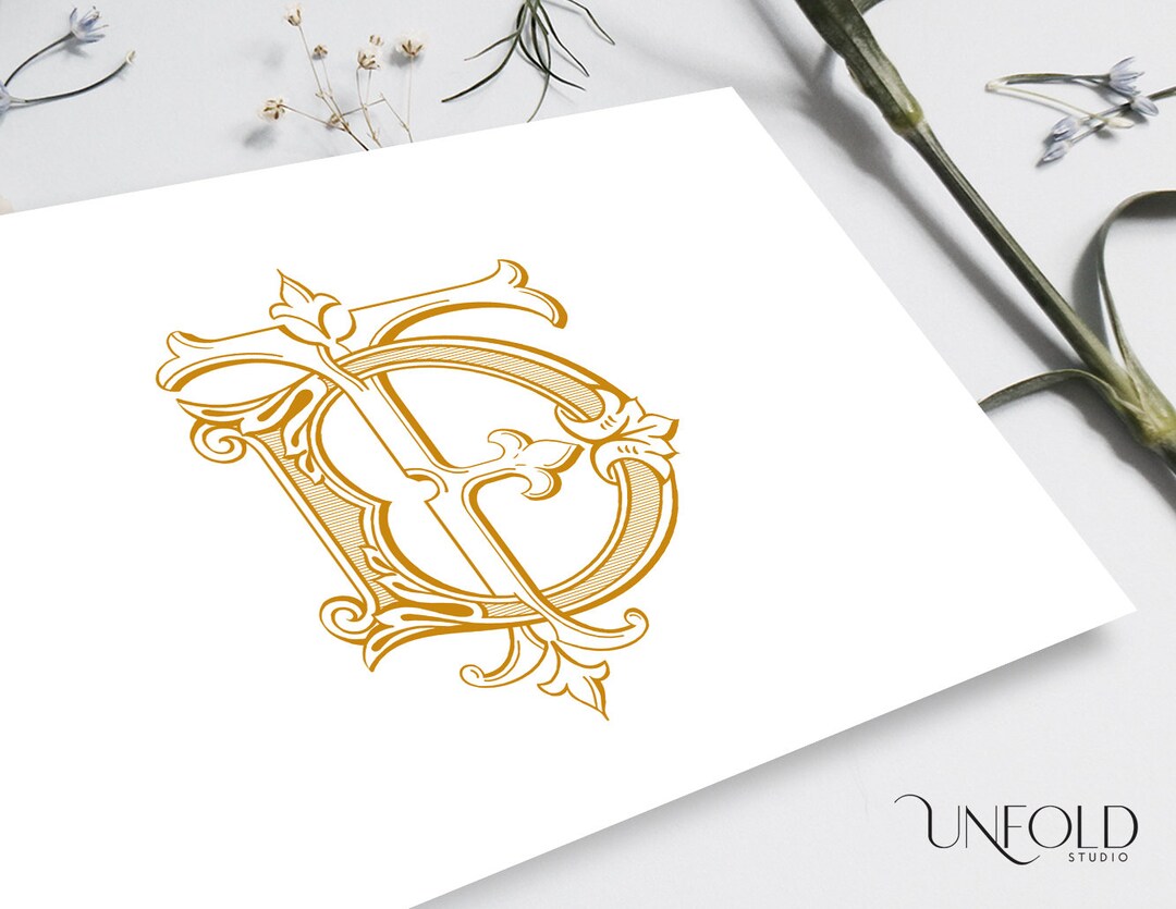 FD or DF Initial Monogram, Two Letter Monogram Design for Couples ...