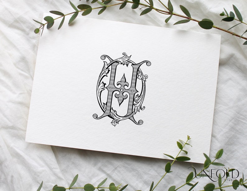 O and H Handpainted Interwoven Vintage Monograms, Wedding Monogram ...