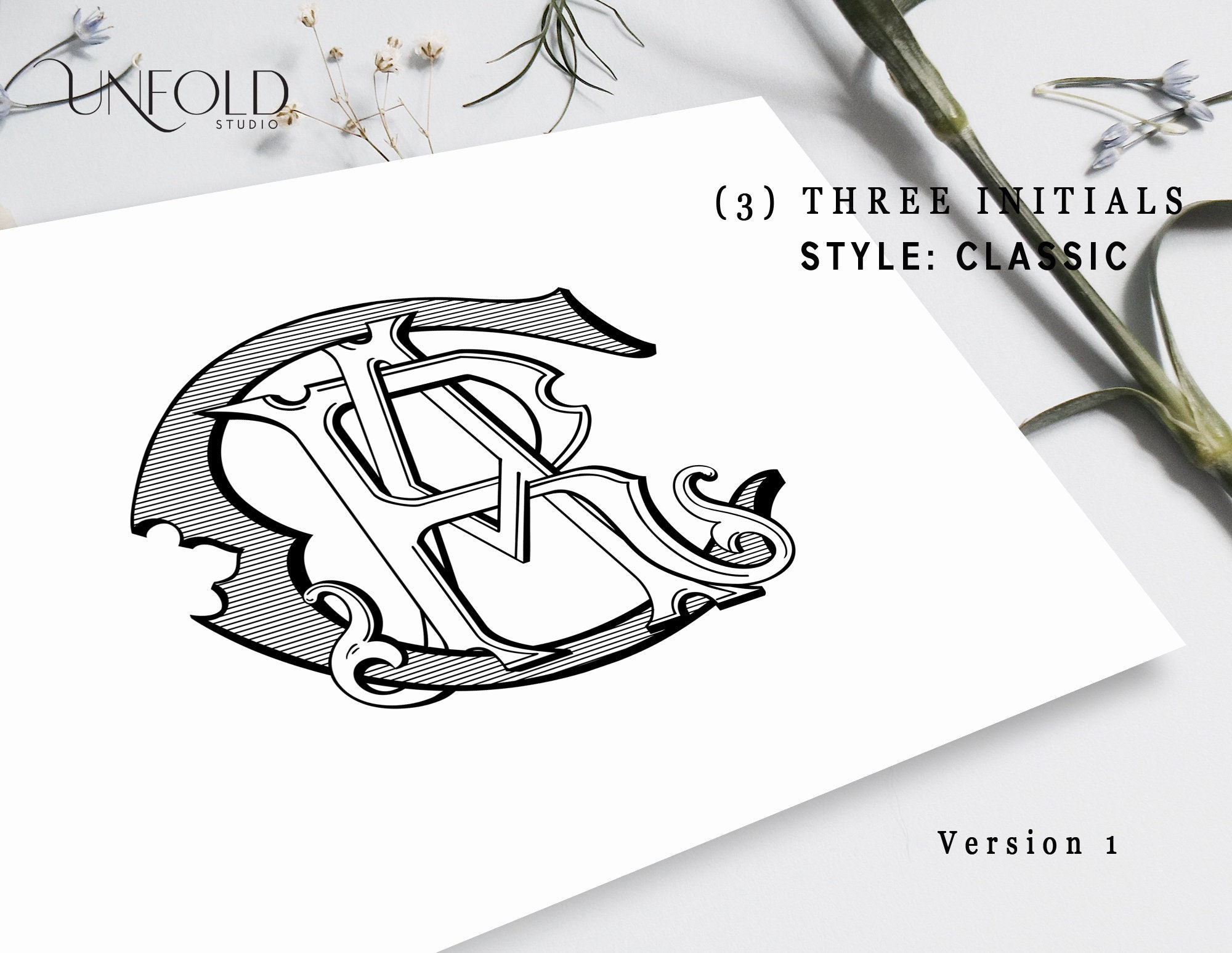 3 Initials Designer Based Monograms Made With Pre-made Letters ...