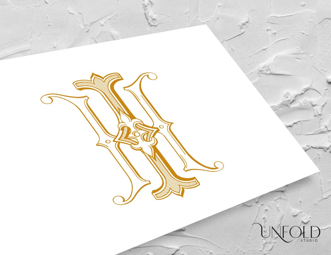 H & I Classic Interlocking Monograms, Wedding Monogram, Digital ...