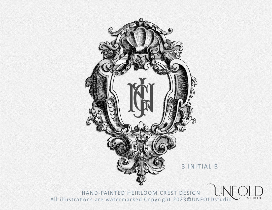 Vintage French Crest, Monogram Logo Design and Wedding Branding ...