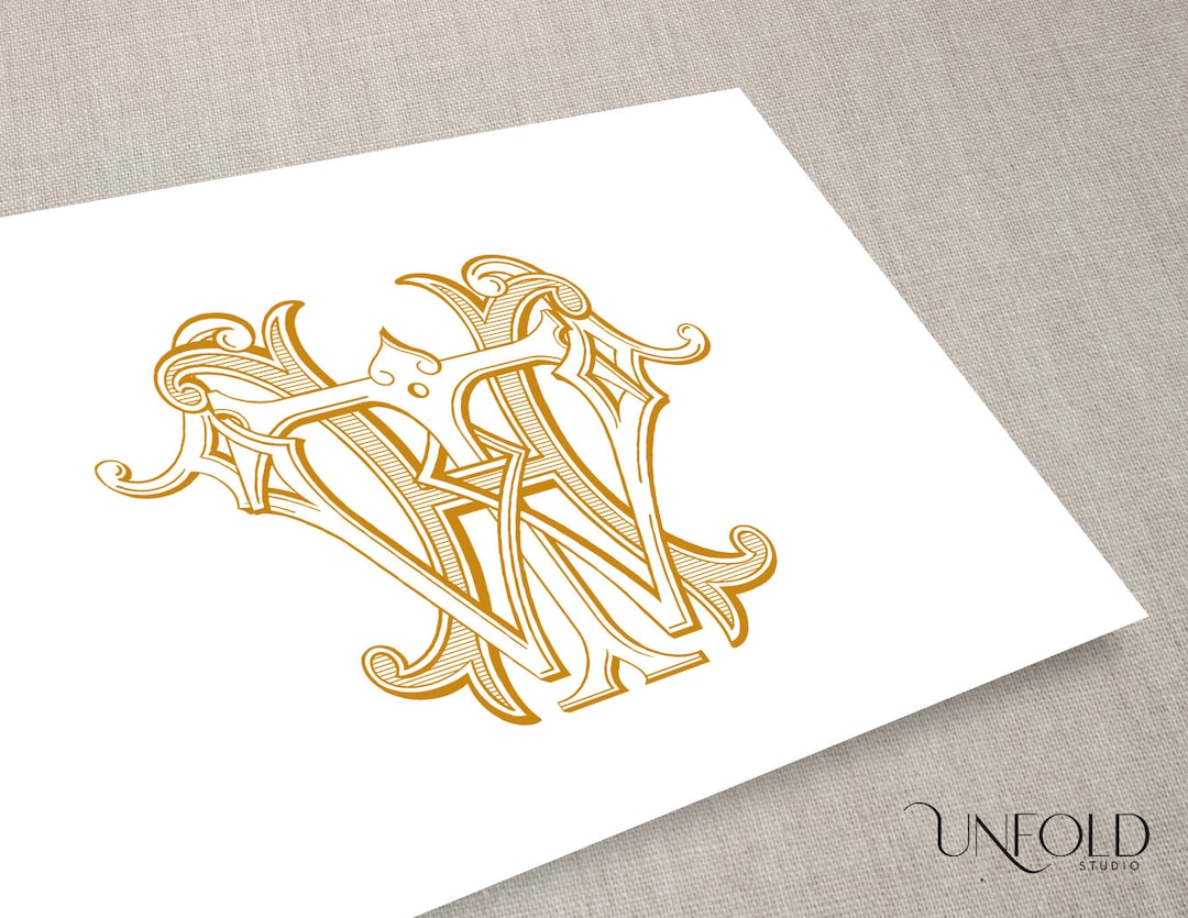 T, H, W Hand-painted Interwoven Vintage Monograms, Wedding Monogram ...