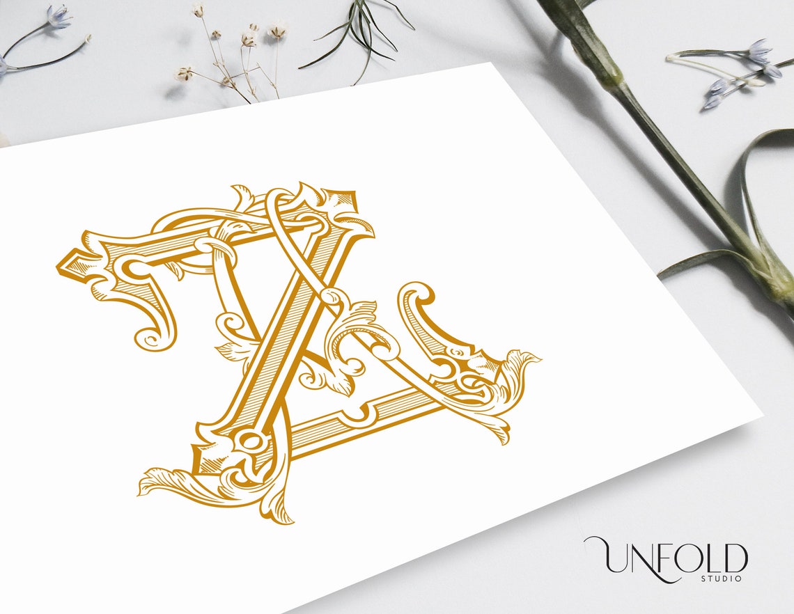 Handpainted Interwoven Vintage Monograms, Wedding Monogram, Duogram ...