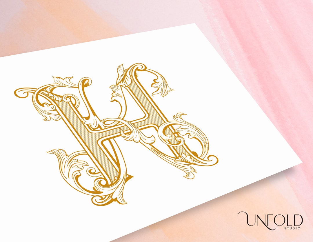 H and K Interlocking Monograms, Vintage Styled Monograms, Wedding or ...