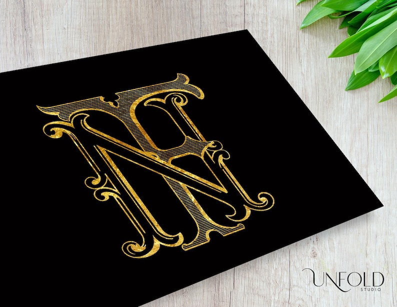 Digital Monogram N & F, Personalized Modern Monogram for Couples, or ...