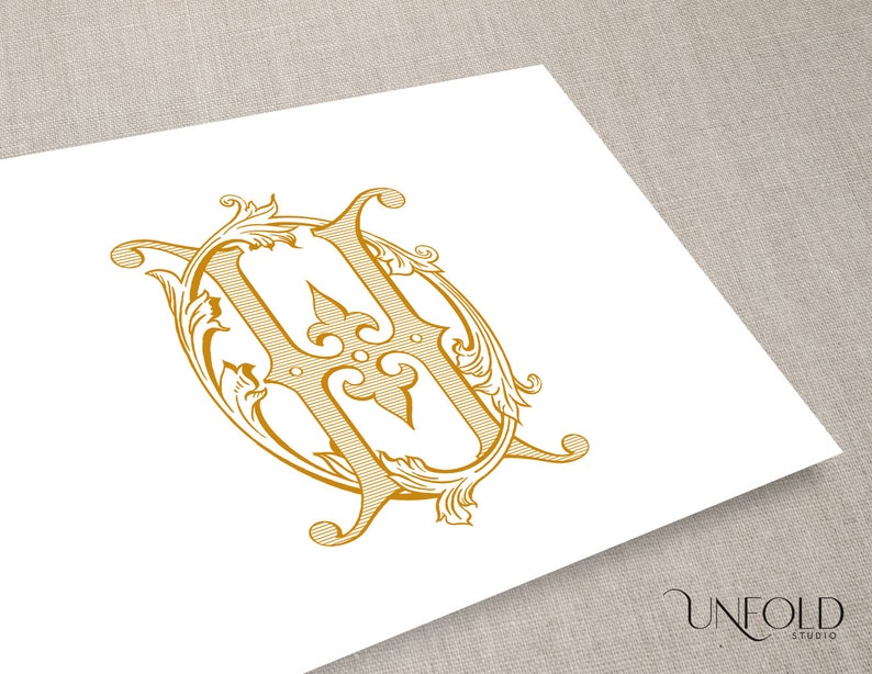 O and H Handpainted Interwoven Vintage Monograms, Wedding Monogram ...