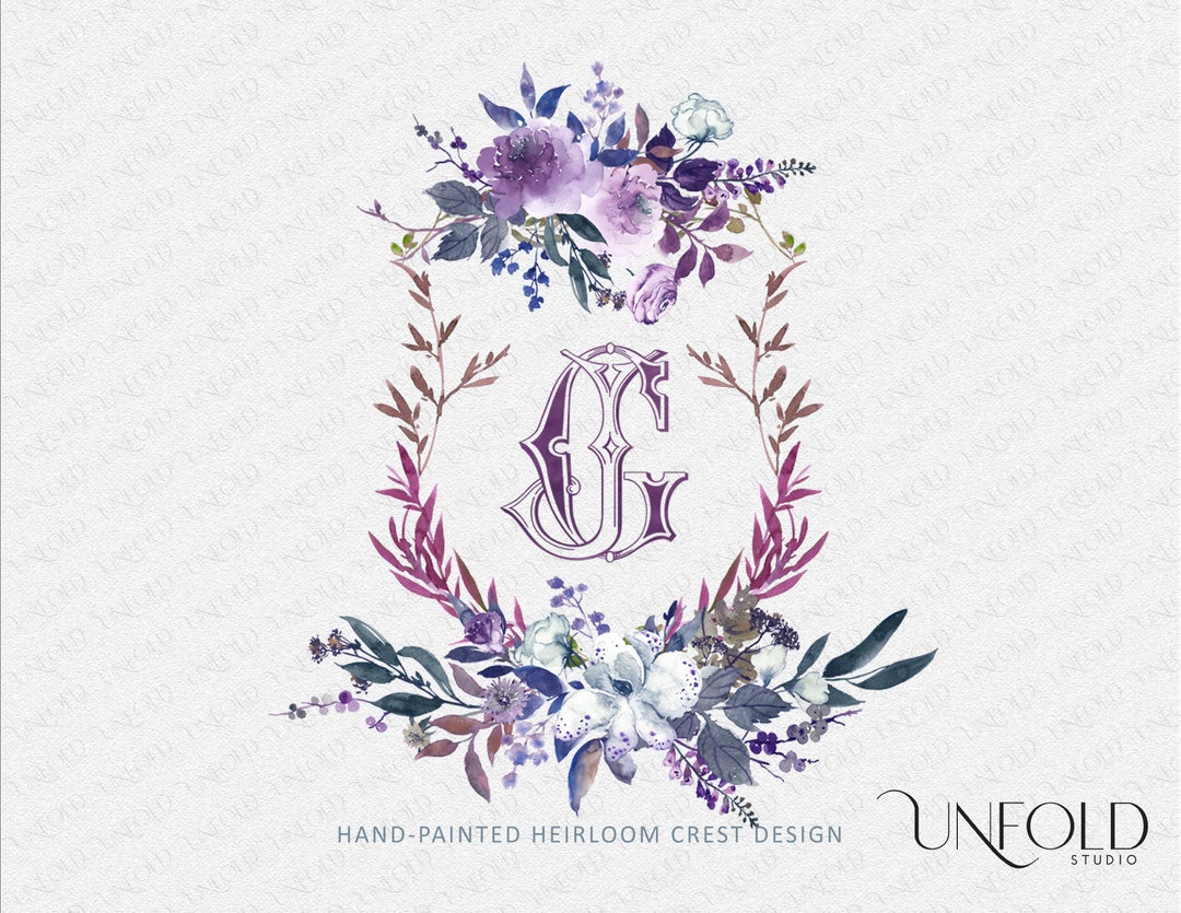 Purple Floral With Orchid and Wild Flowers - Watercolor Crest, Purple ...