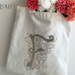 F Monogram Embroidery Files With Flourish Swirl Decoration in 3", 4 ...
