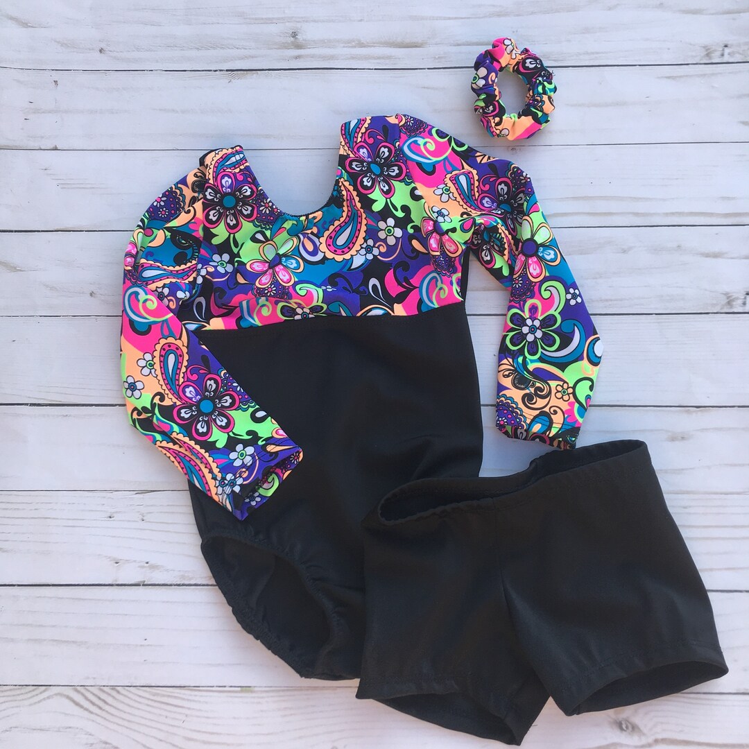 Girls Gymnastics Long Sleeve Leotard SET, Toddler Paisley Leotard and ...