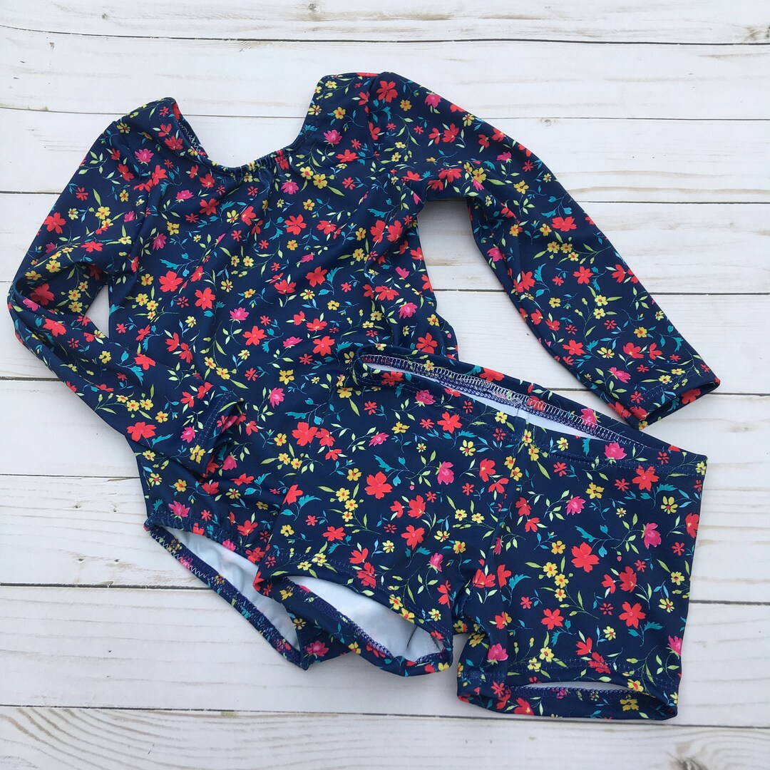 Girls Gymnastics Long Sleeve Leotard SET, Toddler Floral Leotard Long ...