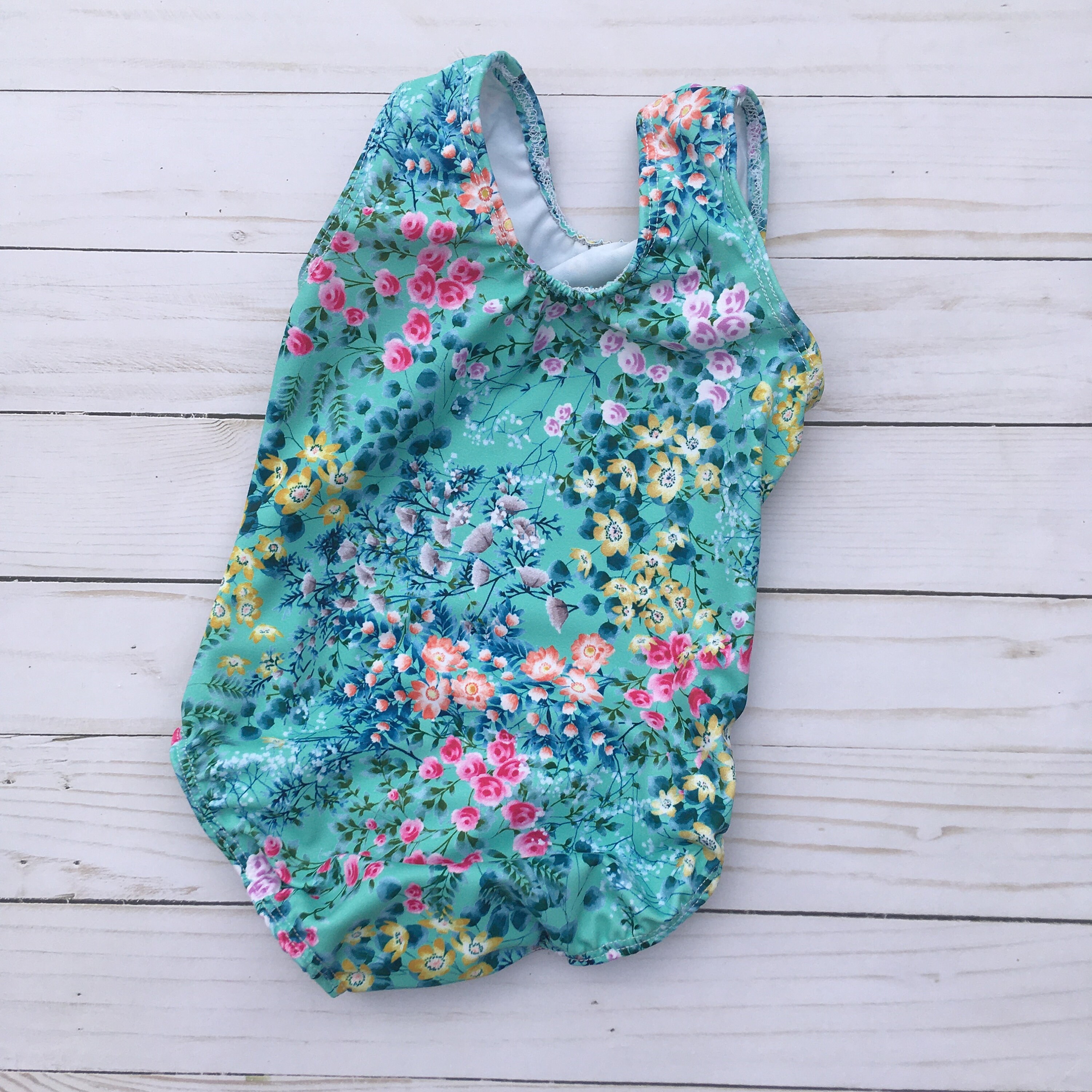 Floral Girls Gymnastics Leotard, Toddler Teal Flower Leotard, Dance ...
