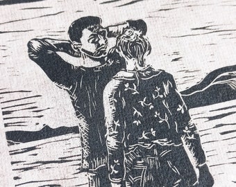 Farm Couple Linocut Print. Permaculture Wall Art. Growing Your - Etsy