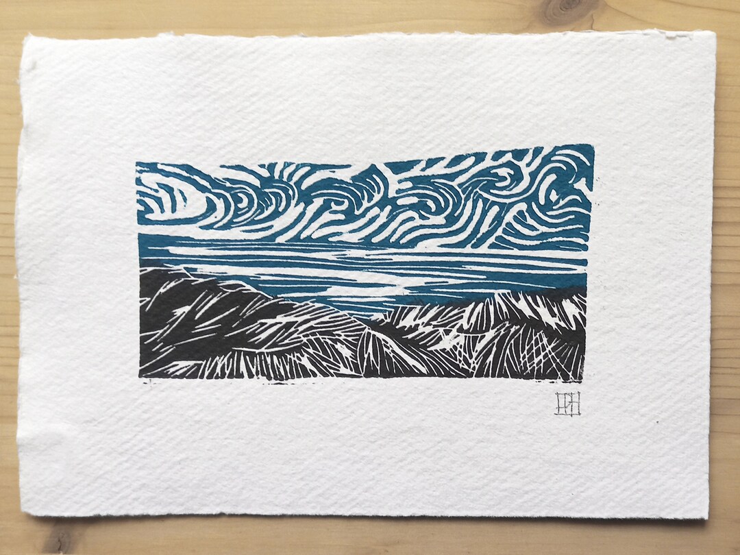 Original Linocut Art Print, Seascape - Etsy