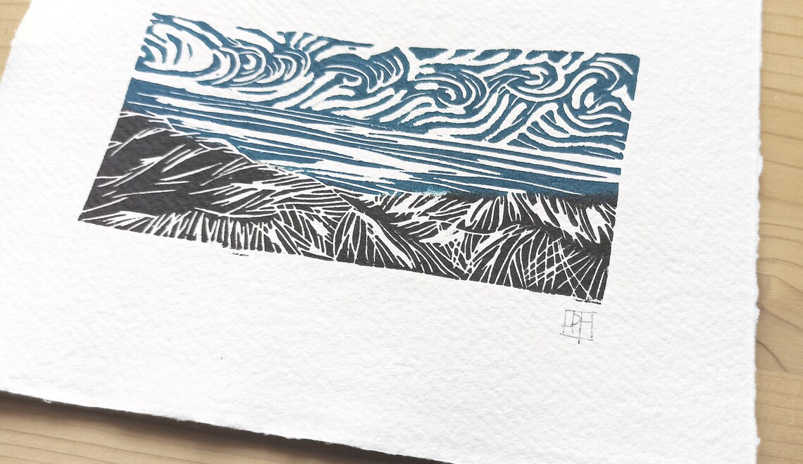 Original Linocut Art Print, Seascape - Etsy