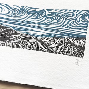 Original Linocut Art Print, Seascape - Etsy