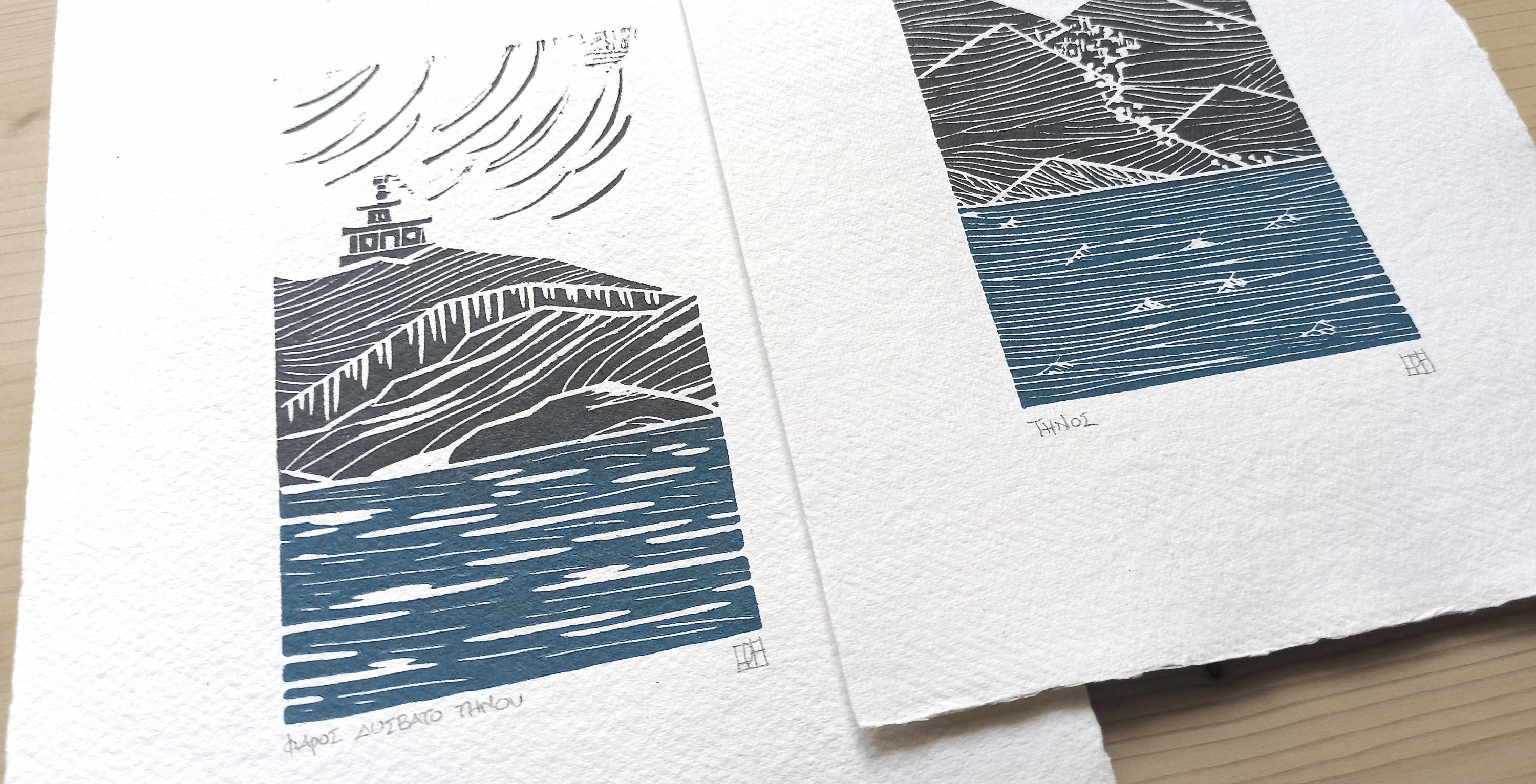 Original Linocut Print Seascape Cycladic Island - Etsy