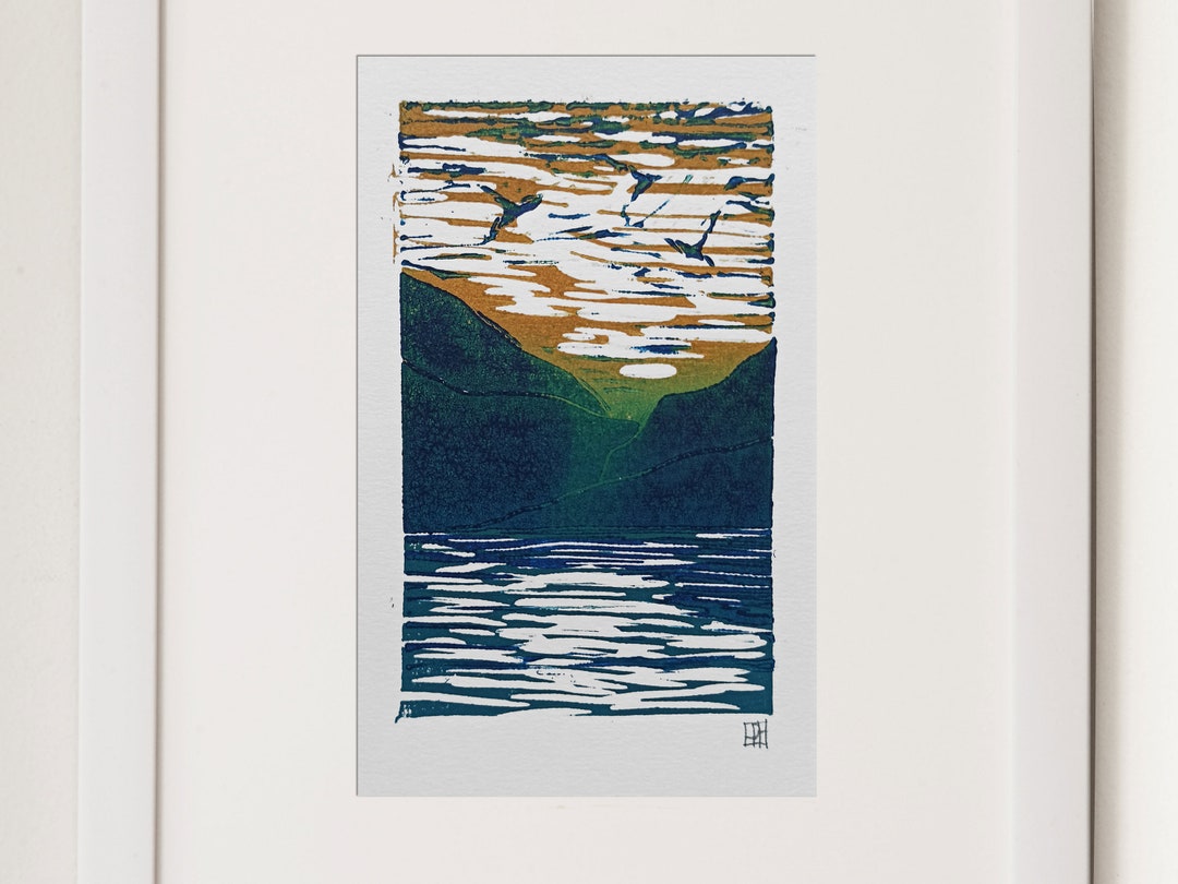 Seascape, Sunset, Original Linocut Art Print, - Etsy