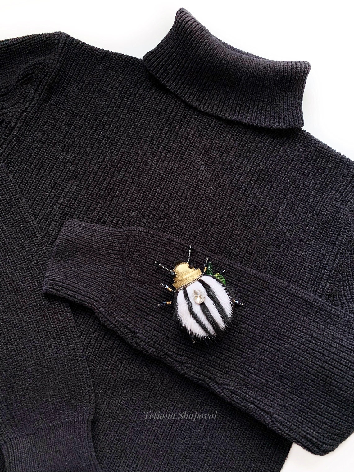 Striped Fur Bug Brooch: Black & White Beetle Jewelry - Etsy