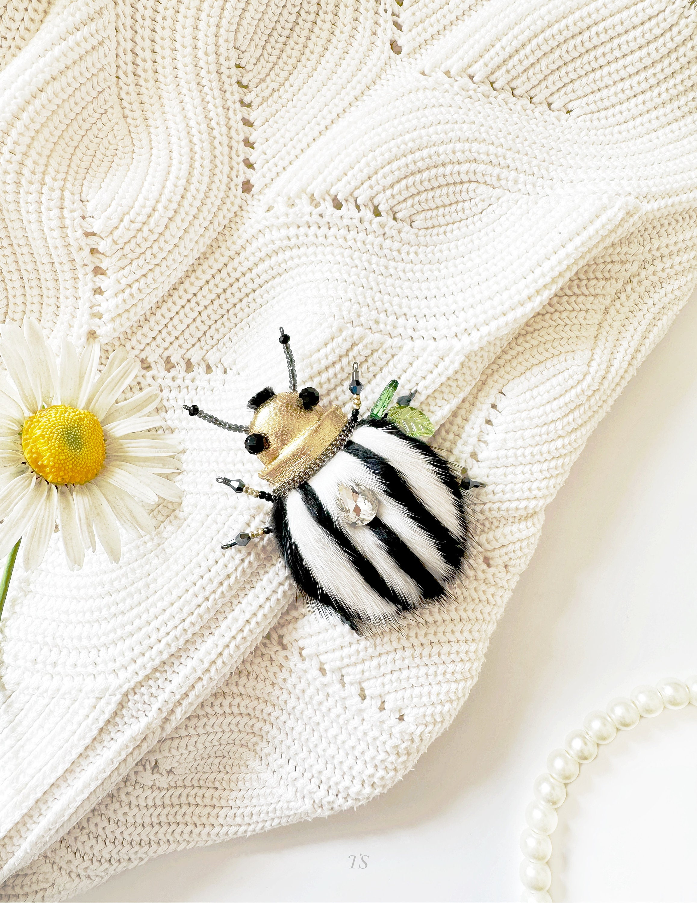 Striped Fur Bug Brooch: Black & White Beetle Jewelry - Etsy