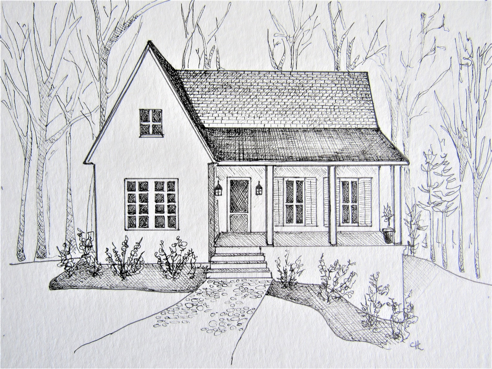Custom House Portrait Black & White Ink Home Drawing | Etsy