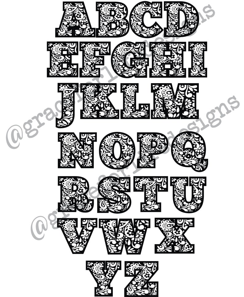 Paisley Font Alphabet PNG CDR SVG | Etsy