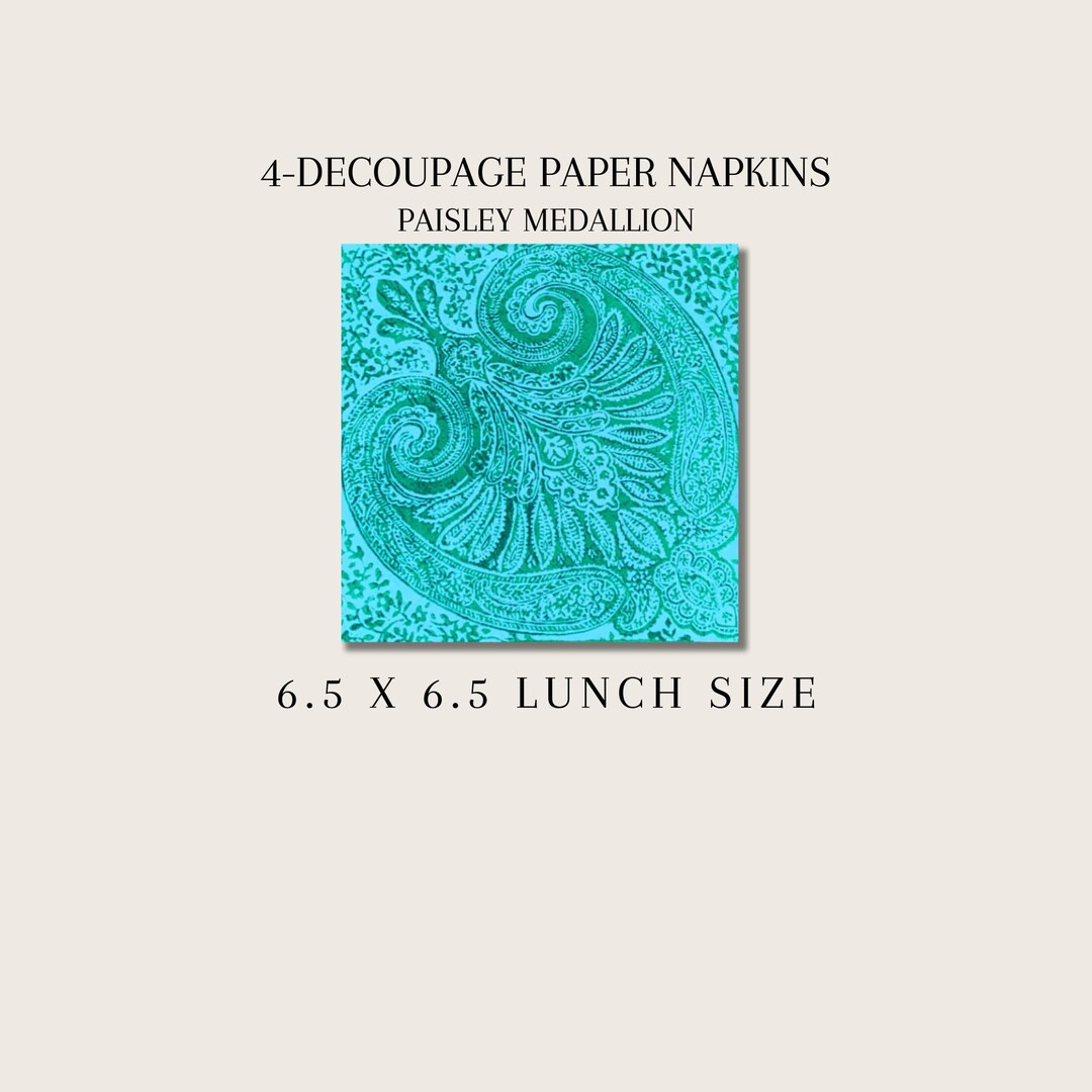 4-individual Paisley Medallion Turquoise Paper Napkins for Decoupage ...