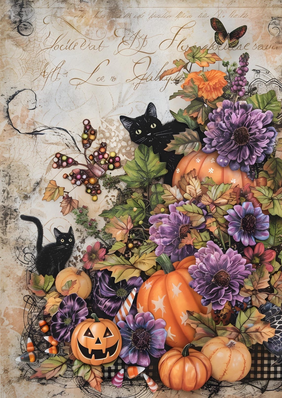 Halloween Black Cats Rice Paper - A4 Decoupage Paper for Junk Journals ...