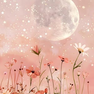 Decoupage Rice Paper Full Moon Celestial Night Pink Sky Wildflower ...