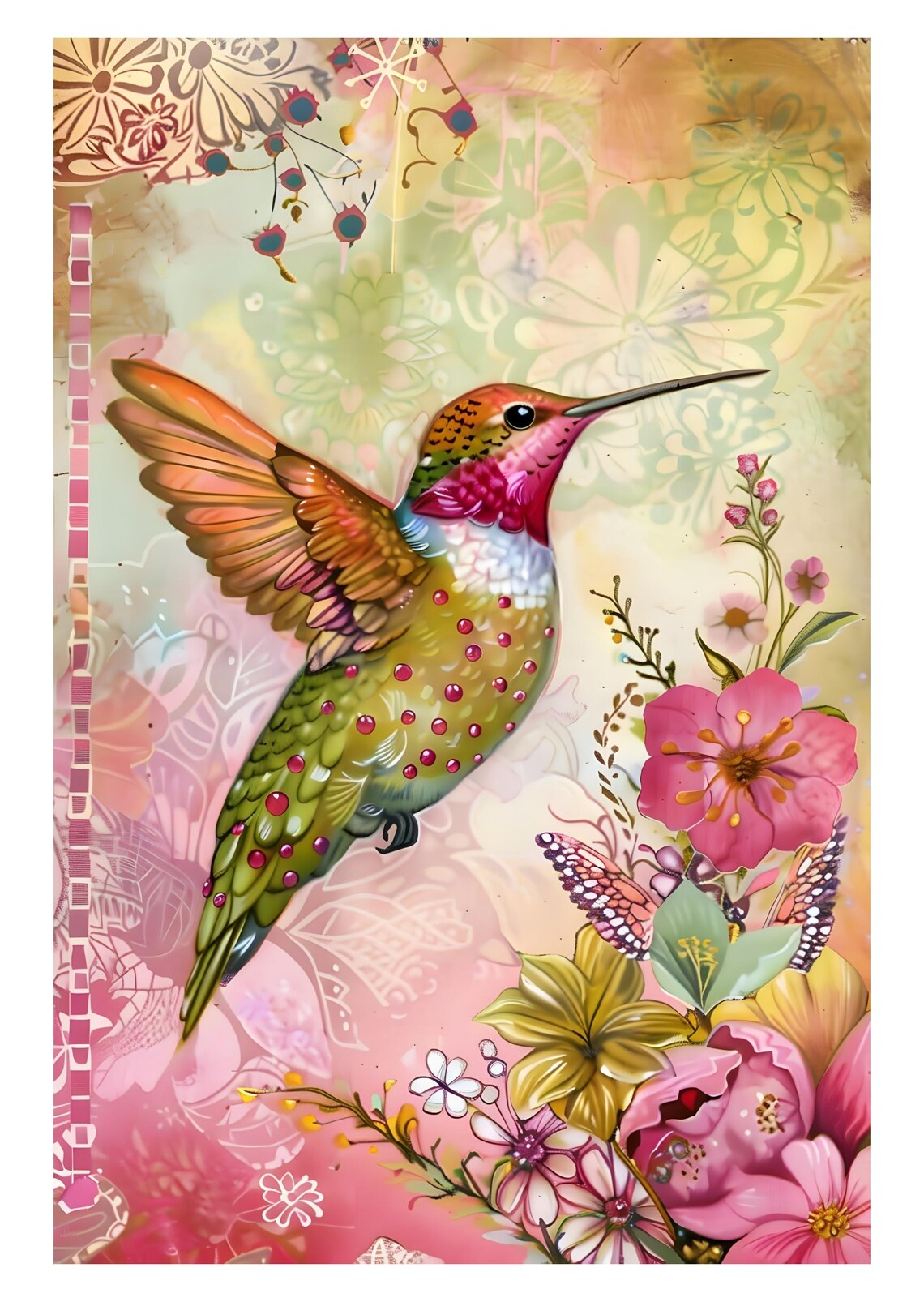 Hummingbird Rice Paper for Decoupage: Floral A4 Sheet - Etsy