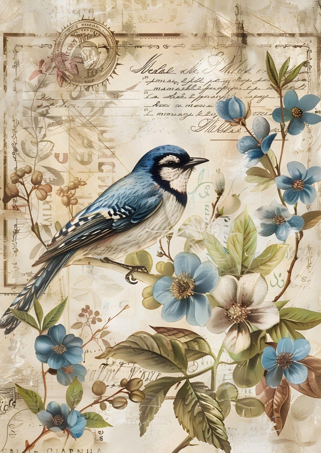 Blue Bird Rice Paper for Decoupage Vintage Botanical A4 Sheet - Etsy