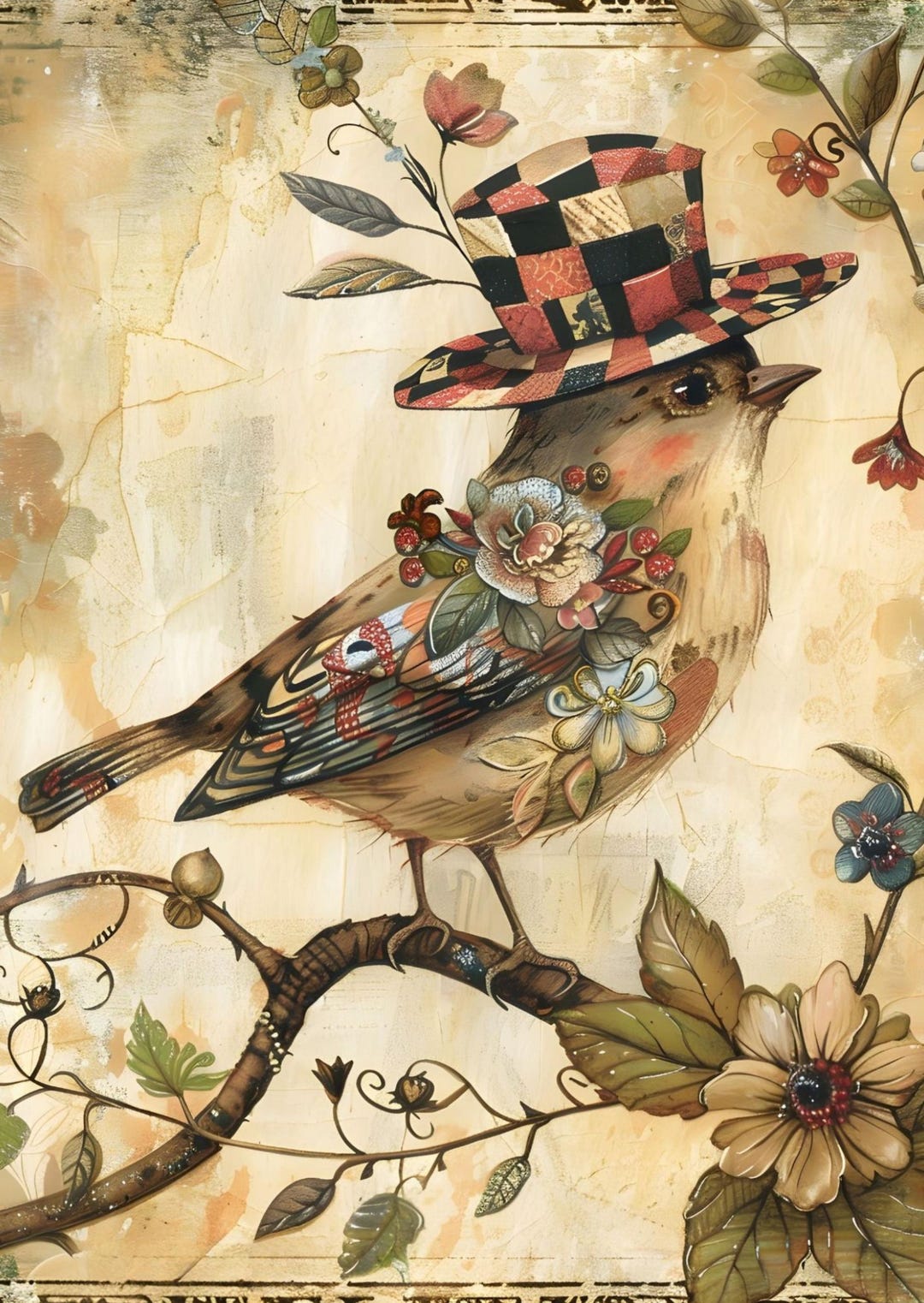 Whimsical Fall Bird Rice Paper Vintage Ephemera for Decoupage A4 Sheet ...