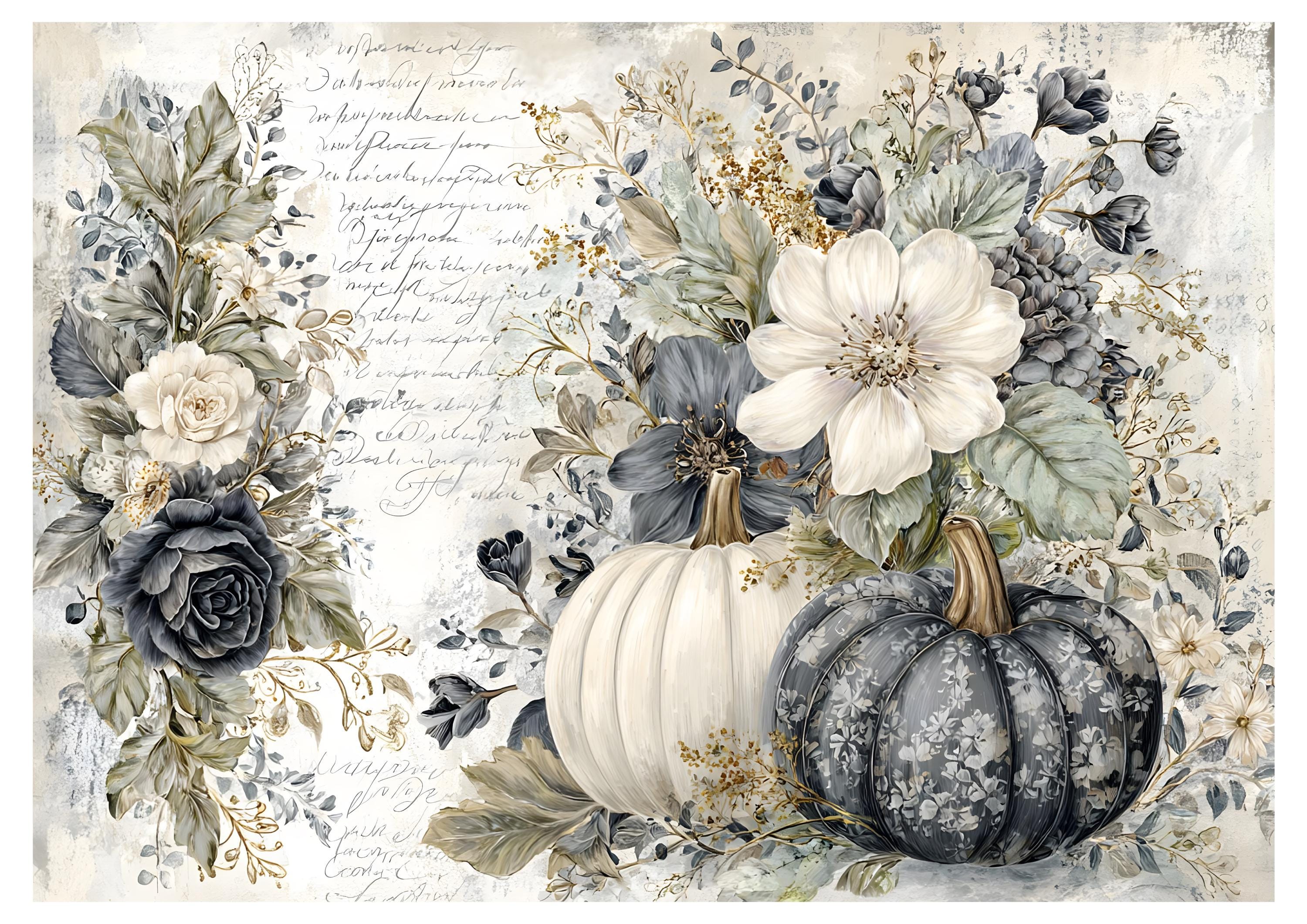 A3 Rice Paper for Decoupage, Checkered Pumpkin With White Pumpkins ...