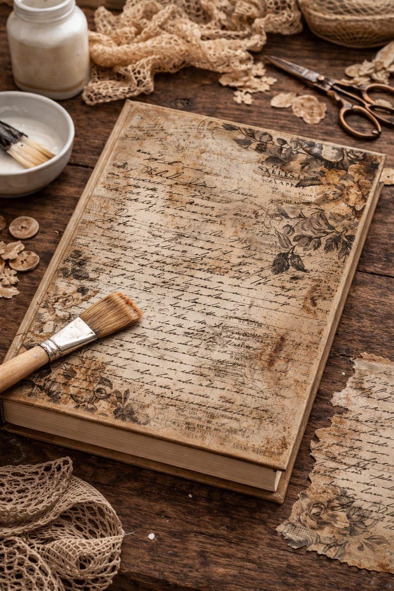 Vintage Script Rice Paper Sepia Floral Ephemera for Decoupage - Etsy