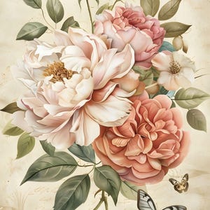 Decoupage Rice Paper Vintage Floral Peony Rose Butterflies Antique ...