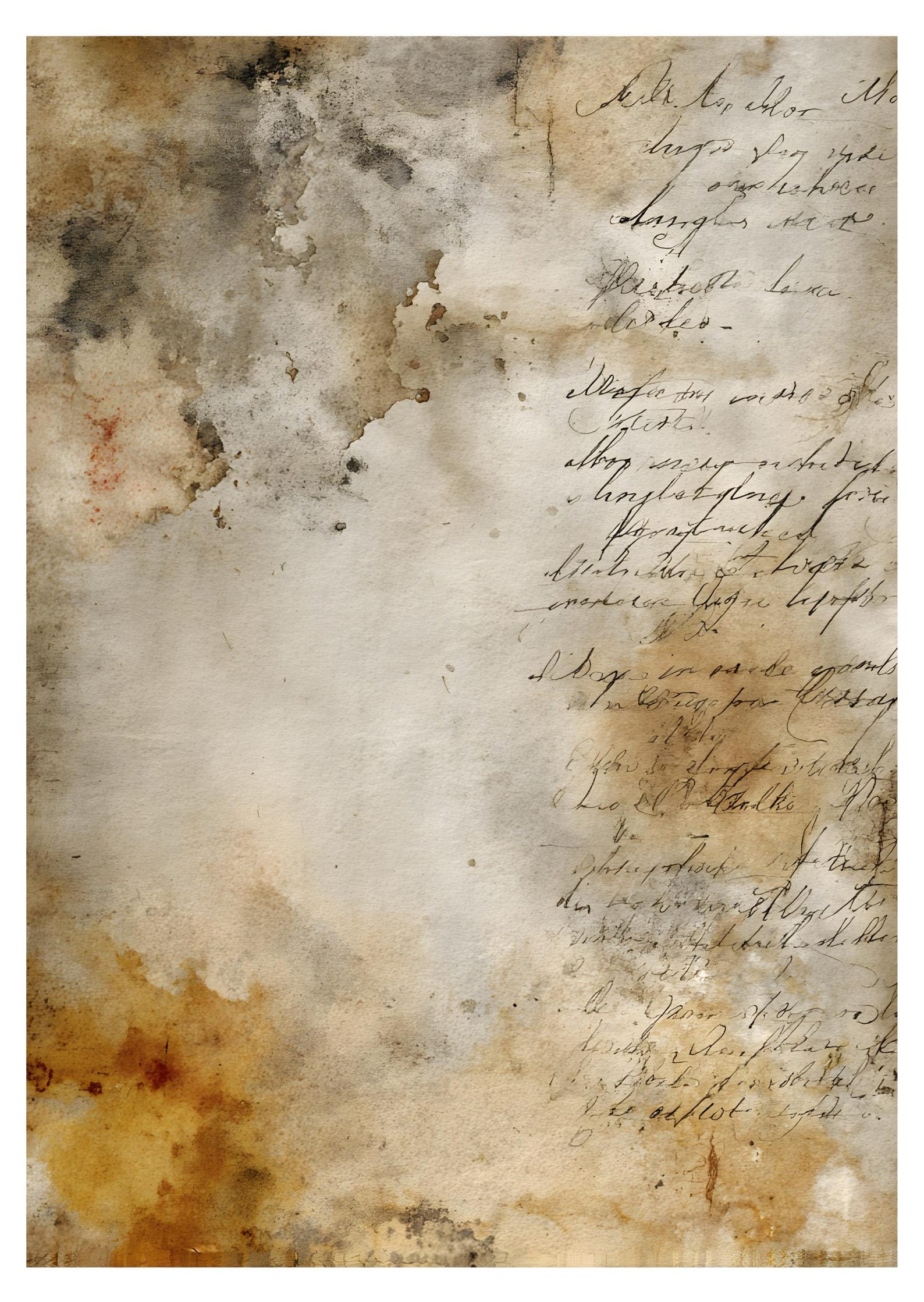 Grunge Ephemera Rice Paper: Sepia Script, Antique Ink Stains (A4 Sheet ...