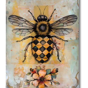 Decoupage Rice Paper Bumblebee A4 – Whimsical Checkerboard Bee With ...