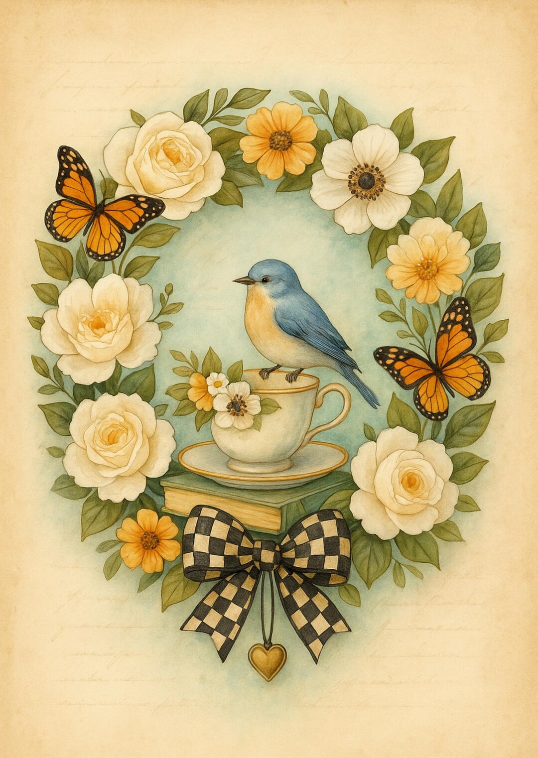 Bluebird Roses Decoupage Rice Paper Butterflies, Book & Gingham Bow A4 ...