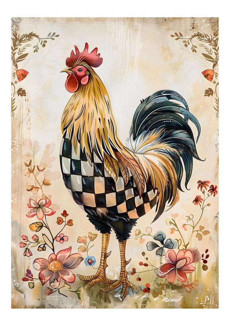 Whimsical Rooster Rice Paper for Decoupage Farmhouse Crafts A4 Sheet - Etsy