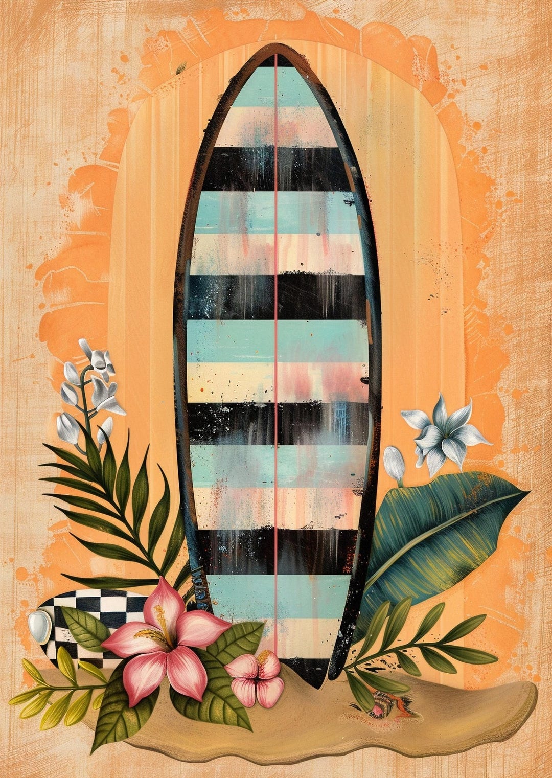 Tropical Surfboard Rice Paper for Decoupage: Beach Floral A4 Print - Etsy