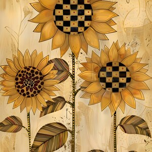 Sunflower Rice Paper for Decoupage Vintage Floral Checkerboard Design ...