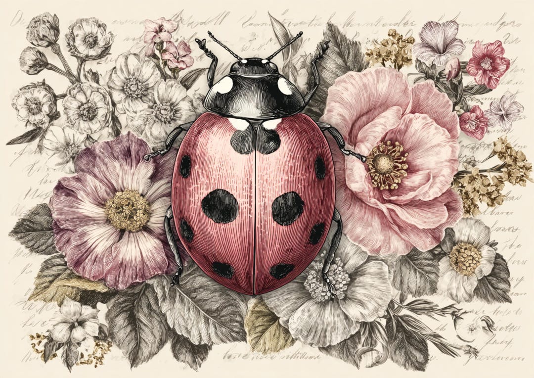 Ladybug Rice Paper for Decoupage: Vintage Roses Botanical A4 Sheet - Etsy