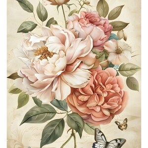 Decoupage Rice Paper Vintage Floral Peony Rose Butterflies Antique ...