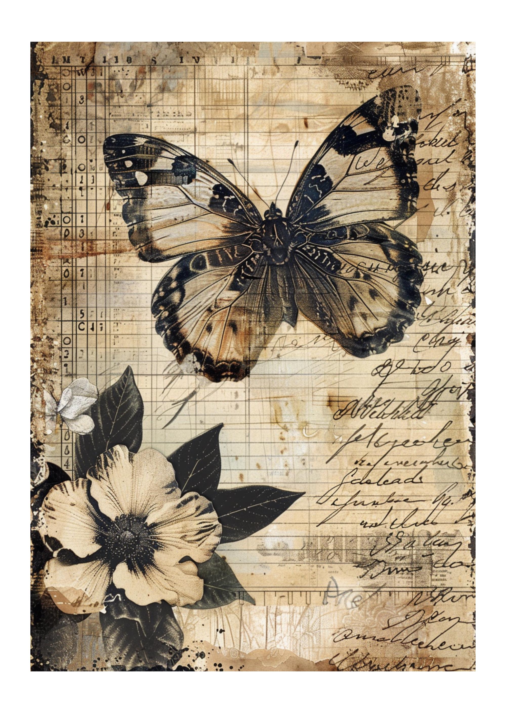 Vintage Butterfly Rice Paper: Sepia Floral Ephemera for Decoupage - Etsy