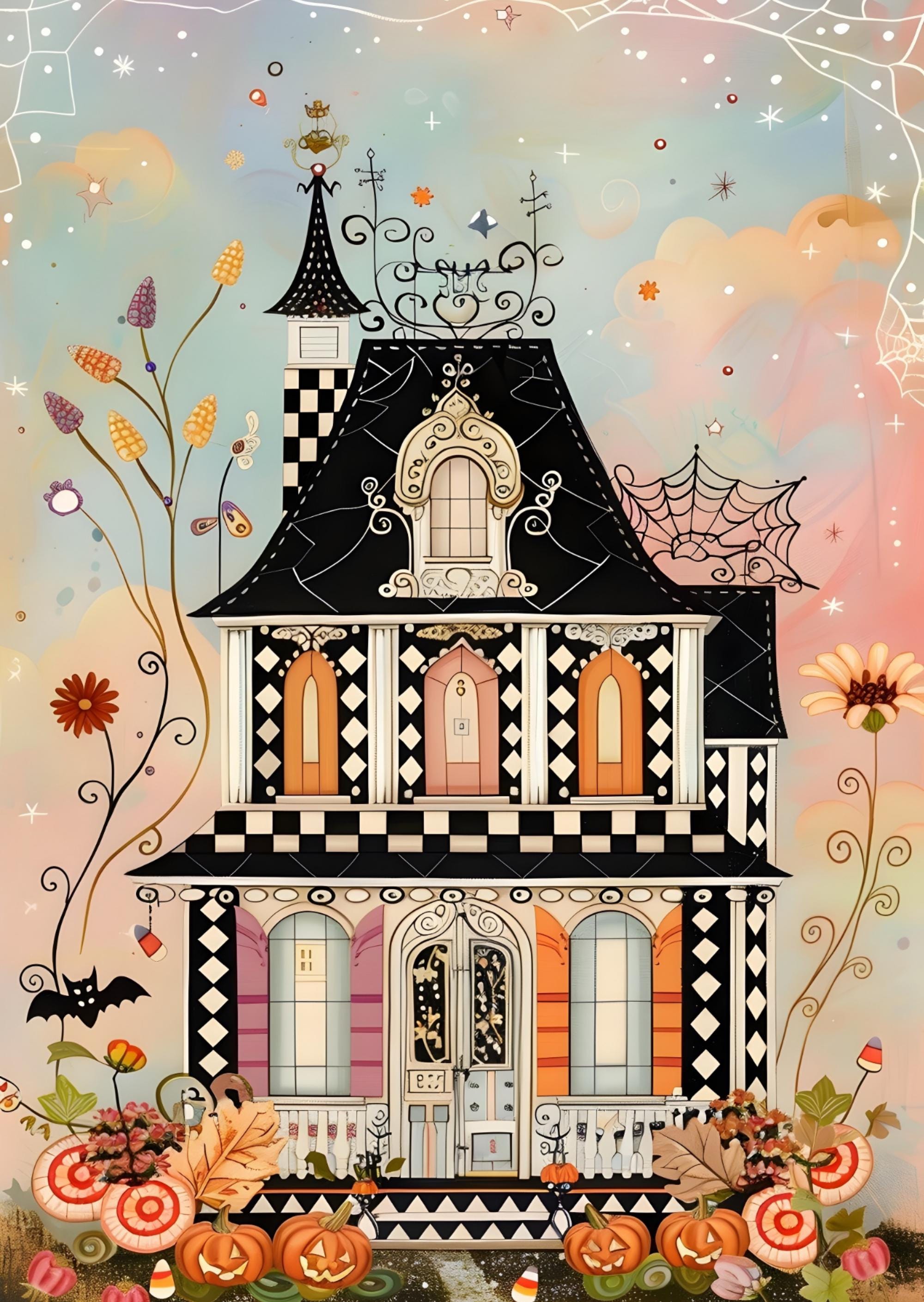 Halloween Checkered Victorian Cottage Rice Paper for Decoupage A4 Sheet ...