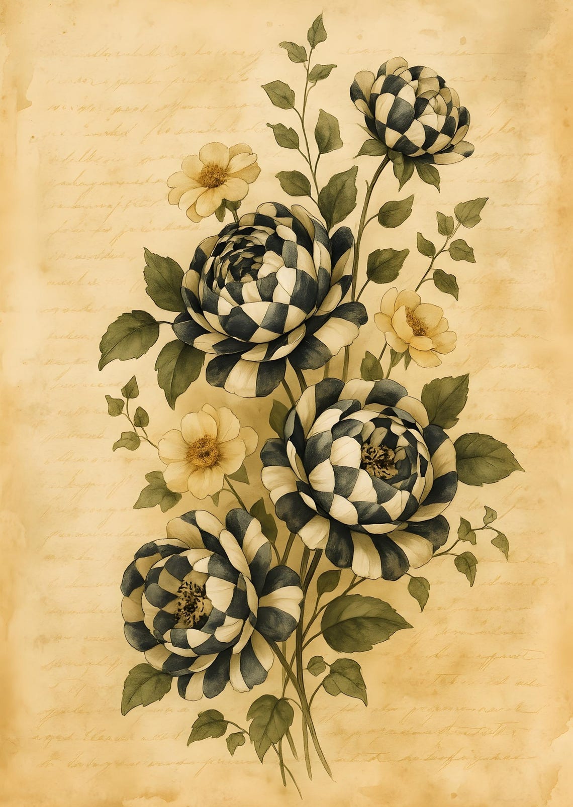Checkered Rose Rice Paper for Decoupage: Vintage Botanical Print - Etsy