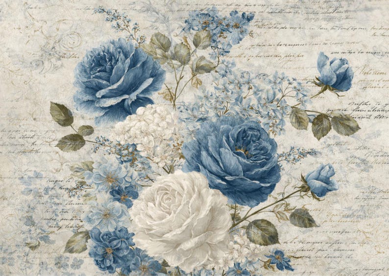 Blue Floral Rice Paper for Decoupage A3 Bundle of 2 Large Sheets - Etsy